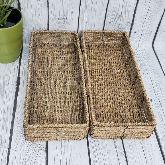 Storage & Organization | 2 Long Narrow Tray Rattan Decorative Baskets ...